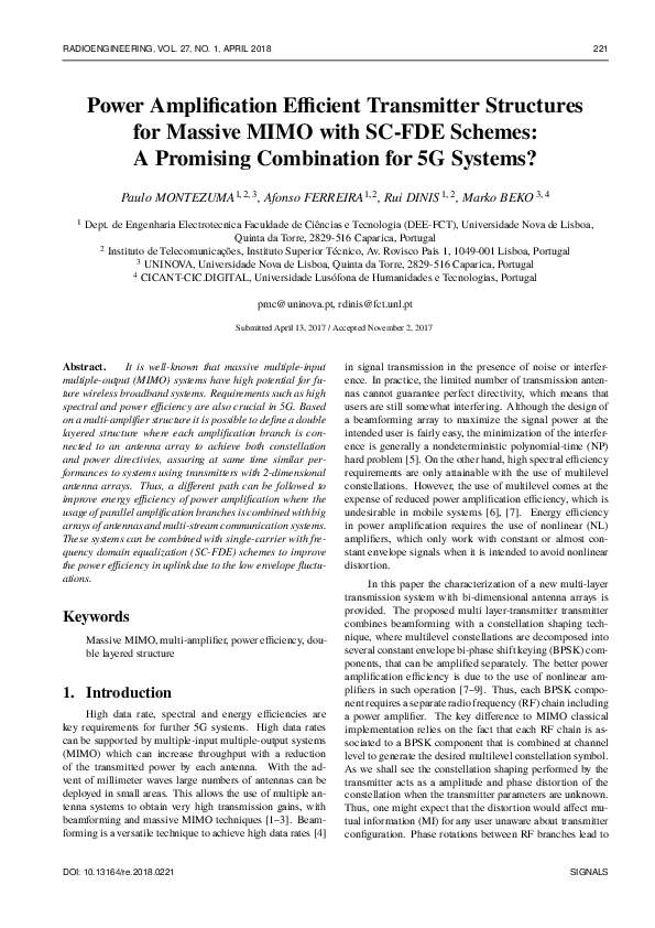 Pdf Power Amplification Efficient Transmitter Structures For Massive Mimo With Sc Fde Schemes