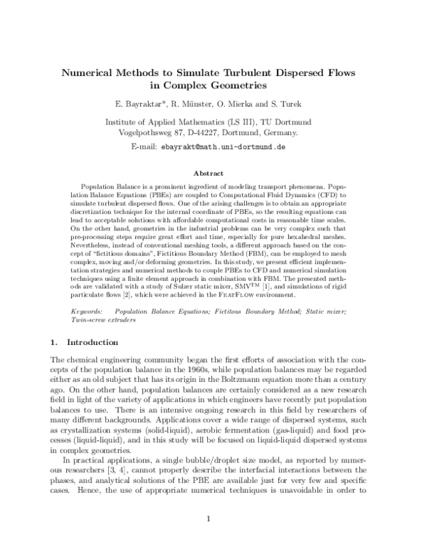 (PDF) Numerical Methods to Simulate Turbulent Dispersed Flows in Complex Geometries