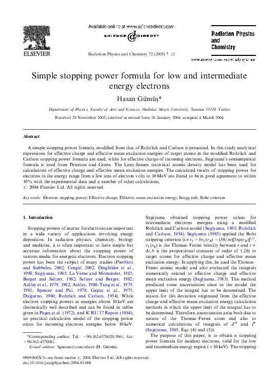 (PDF) Simple stopping power formula for low and intermediate energy ...