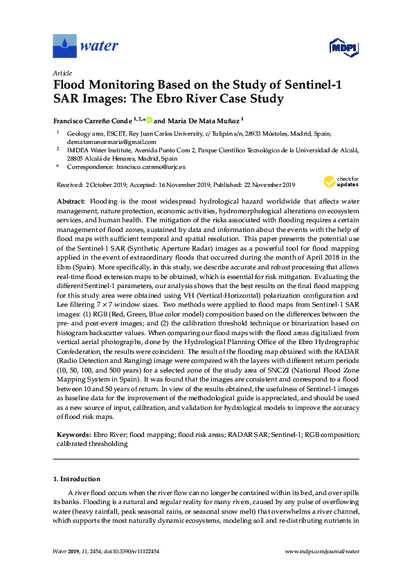 (PDF) Flood Monitoring Based on the Study of Sentinel-1 SAR Images: The Ebro River Case Study