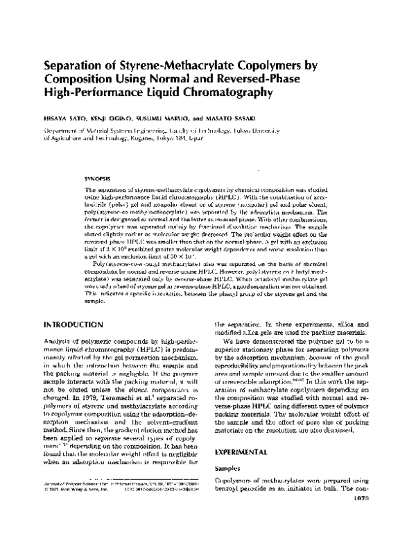 (PDF) Separation of styrene-methacrylate copolymers by composition ...