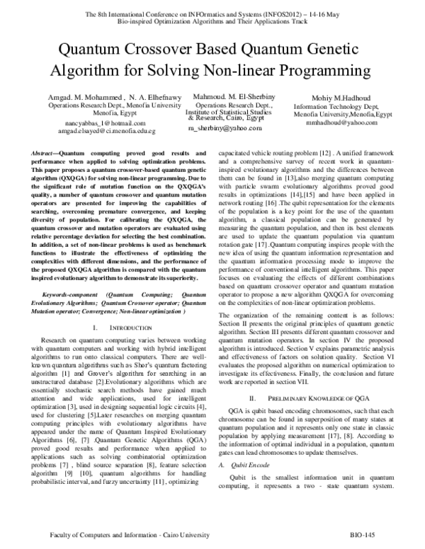 (PDF) Quantum crossover based quantum genetic algorithm for solving non-linear programming