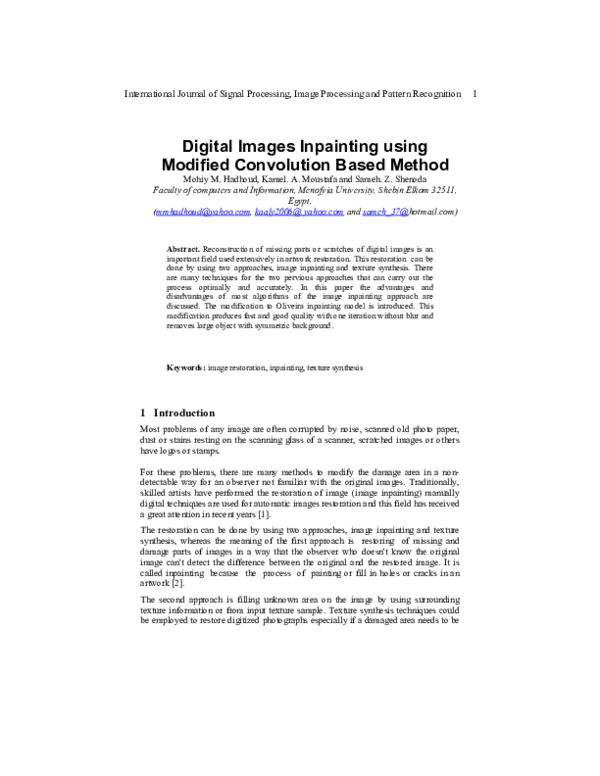 (PDF) Digital images inpainting using modified convolution based method