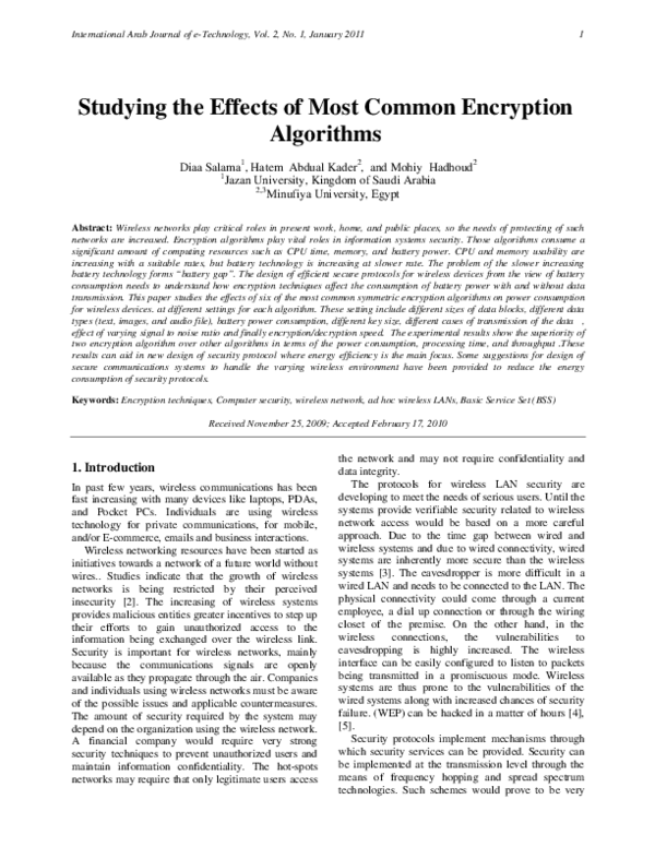 (PDF) Studying the Effects of Most Common Encryption Algorithms | Mohiy ...