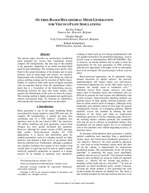 Pdf Octree Based Hexahedral Mesh Generation For Viscous Flow Simulations