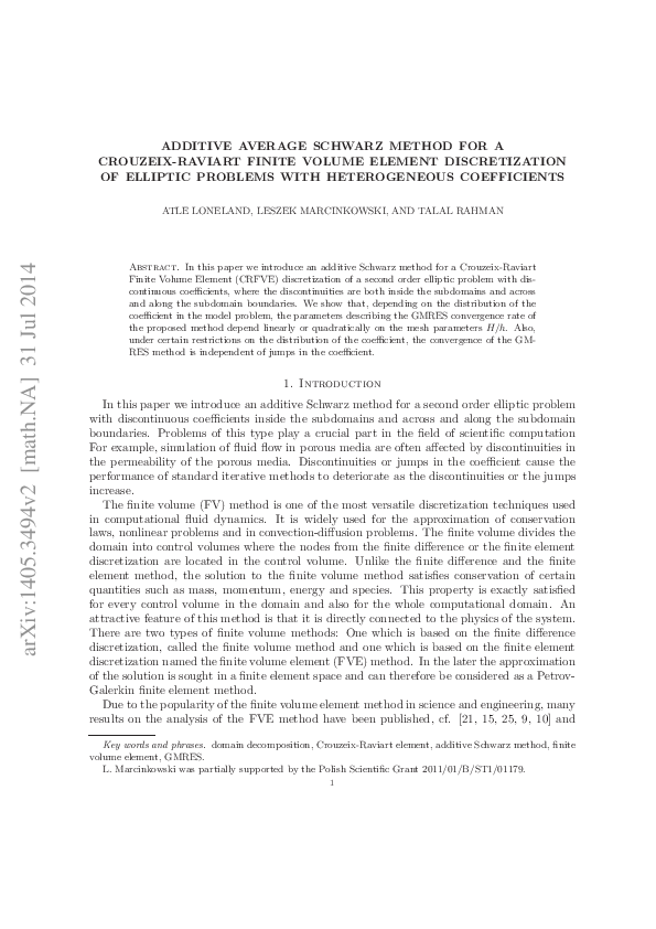 (PDF) Additive average Schwarz method for a Crouzeix–Raviart finite volume element ...