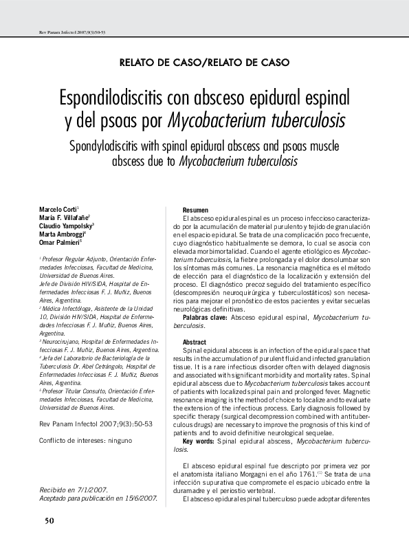 (PDF) Espondilodiscitis con absceso epidural espinal y del psoas por ...