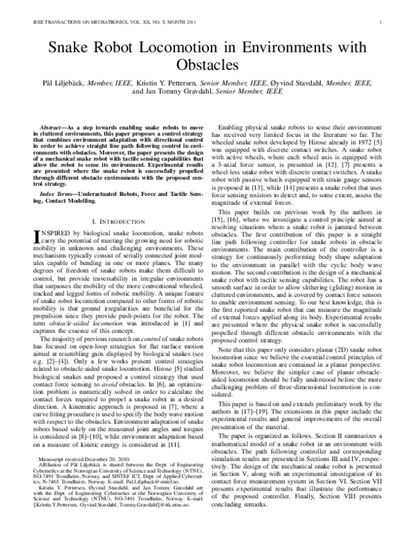 (PDF) Snake Robot Locomotion in Environments With Obstacles