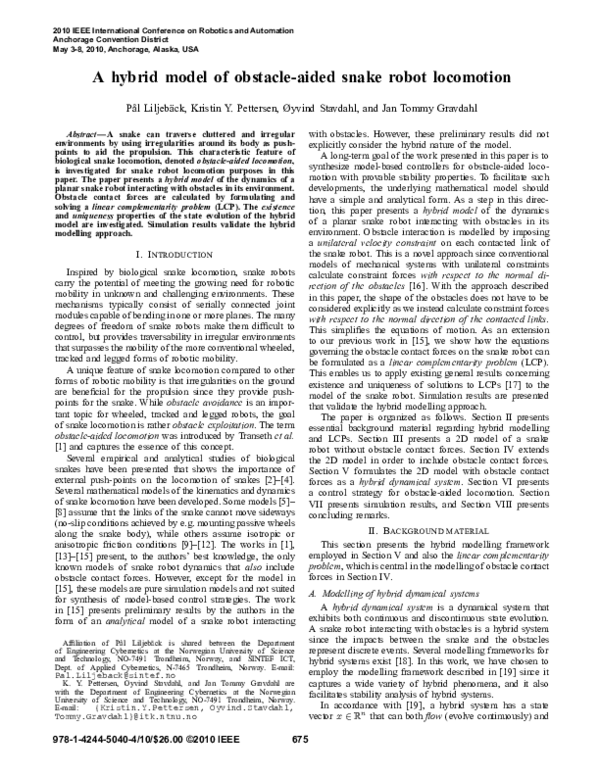 (PDF) A hybrid model of obstacle-aided snake robot locomotion