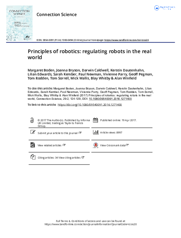 (PDF) Principles of robotics: regulating robots in the real world
