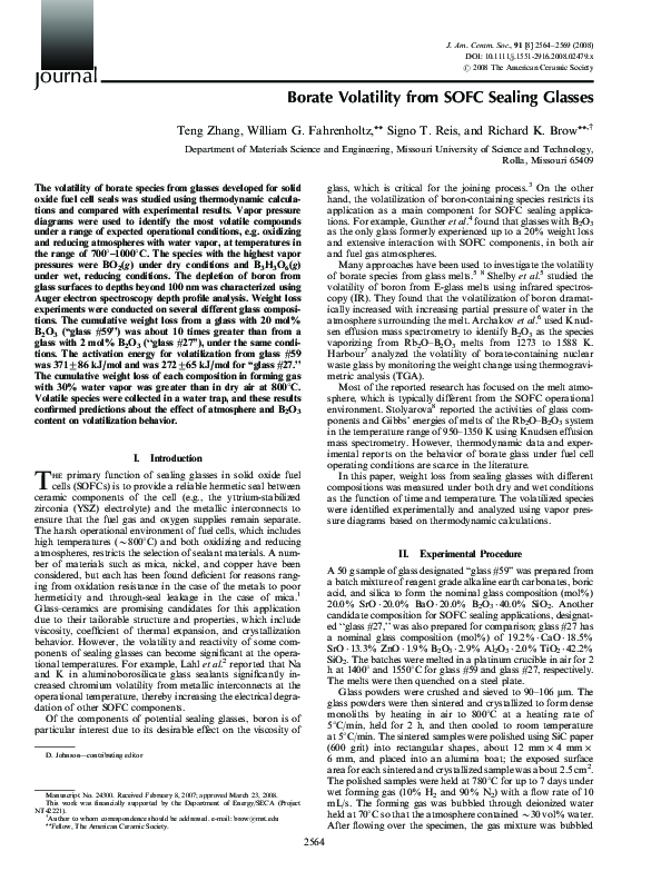 (PDF) Borate Volatility from SOFC Sealing Glasses