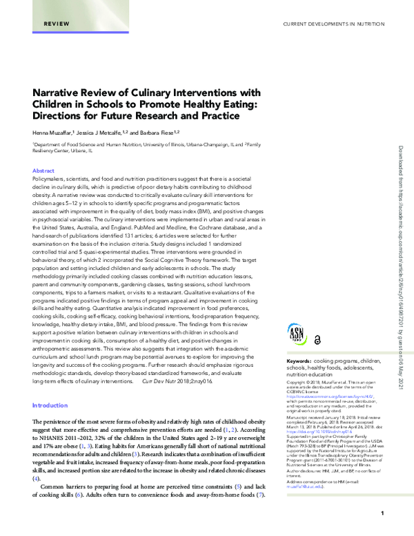 (PDF) Narrative Review of Culinary Interventions with Children in ...