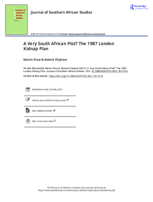(PDF) A Very South African Plot The 1987 London Kidnap Plan
