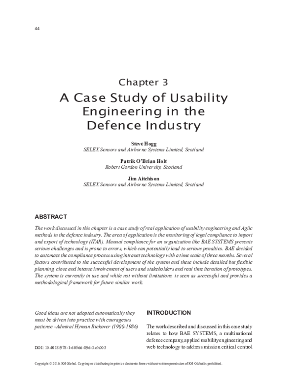 (PDF) A Case Study of Usability Engineering in the Defence Industry