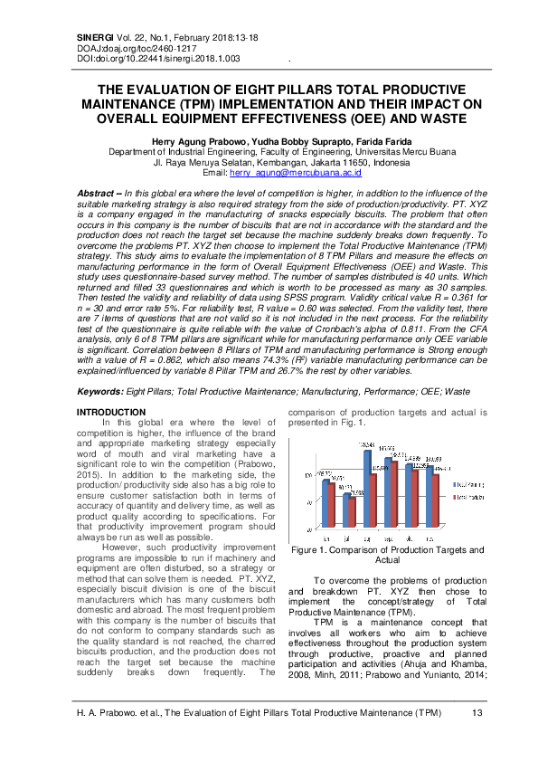 (PDF) The Evaluation of Eight Pillars Total Productive Maintenance (TPM ...