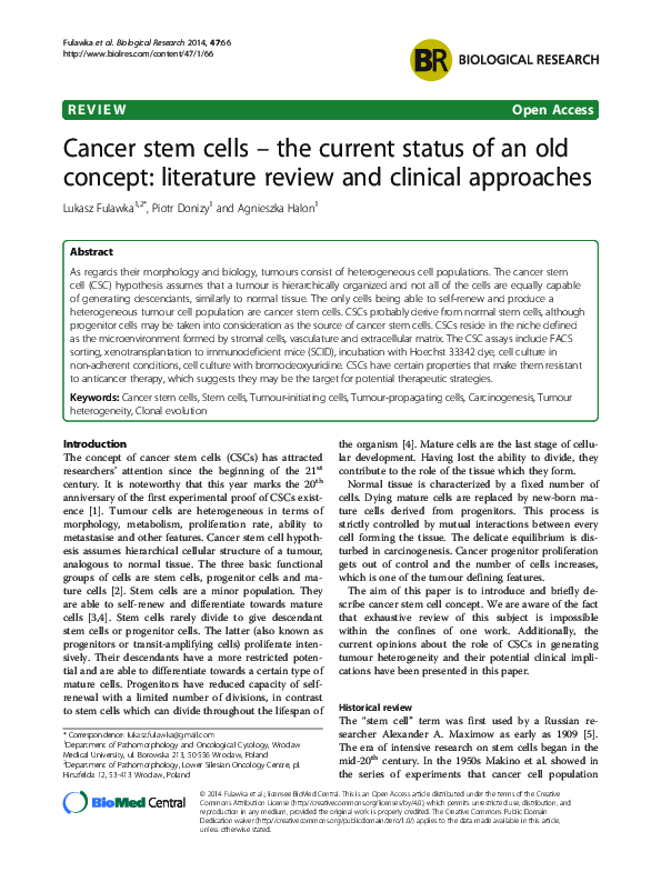 (PDF) Cancer stem cells - the current status of an old concept ...