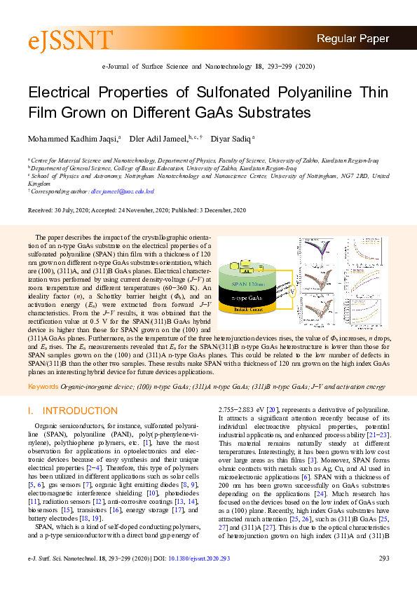 (PDF) Electrical Properties of Sulfonated Polyaniline Thin Film Grown ...