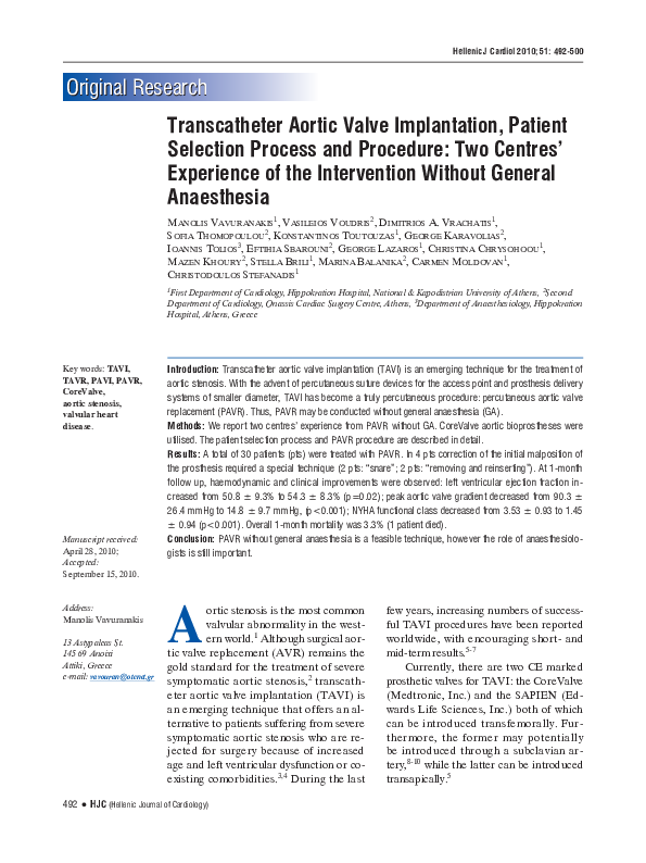 (PDF) Transcatheter aortic valve implantation, patient selection process and procedure: two ...