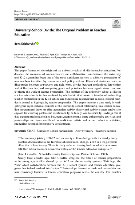 (PDF) University‑School Divide: The Original Problem in Teacher Education