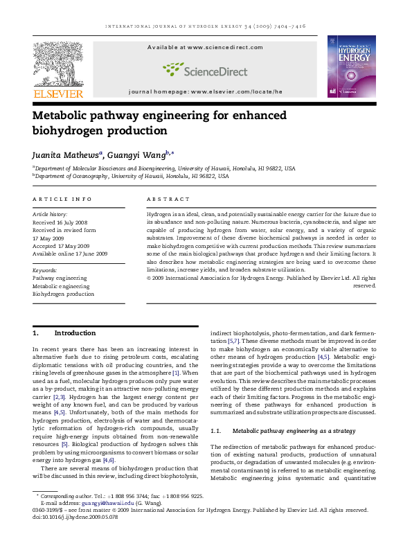 (PDF) Metabolic pathway engineering for enhanced biohydrogen production