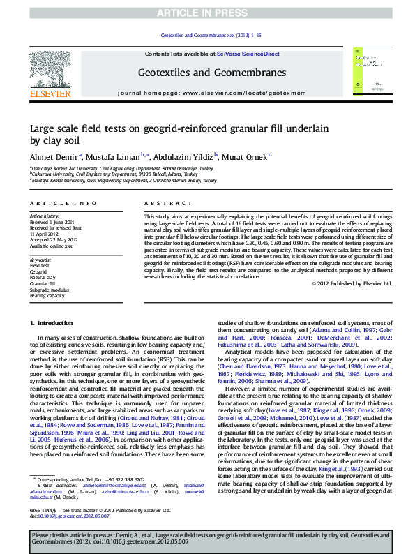 (PDF) Large scale field tests on geogrid-reinforced granular fill ...