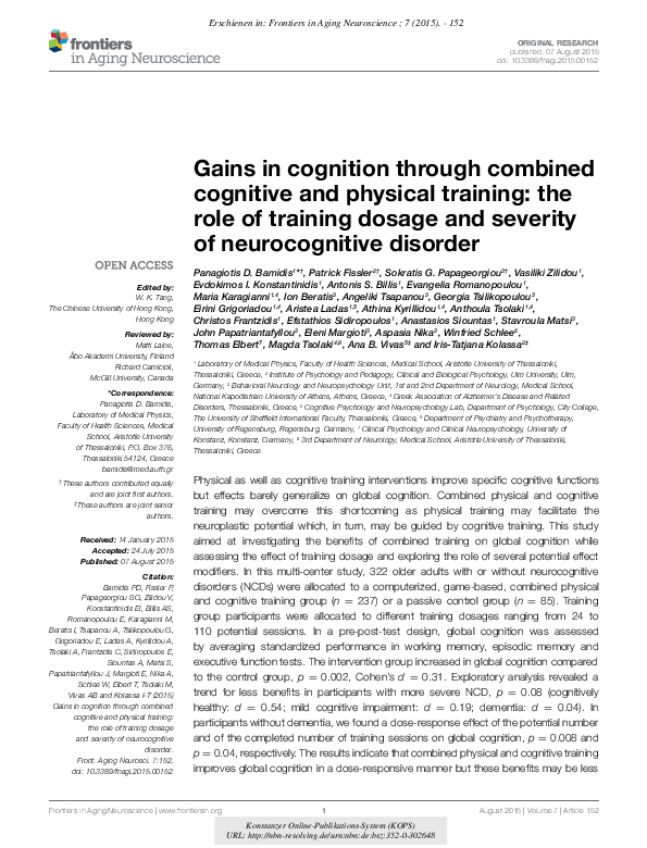 (PDF) Gains in cognition through combined cognitive and physical training: the role of training ...