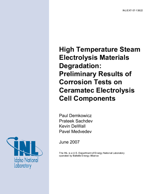 (PDF) High Temperature Steam Electrolysis Materials Degradation ...