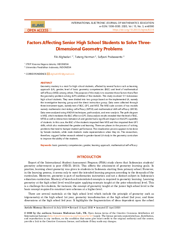 (PDF) Factors Affecting Senior High School Students to Solve Three ...