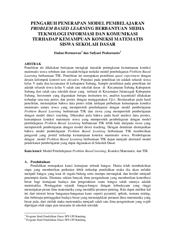 (PDF) Pengaruh Penerapan Model Pembelajaran Problem Based Learning Berbantuan Media Teknologi ...