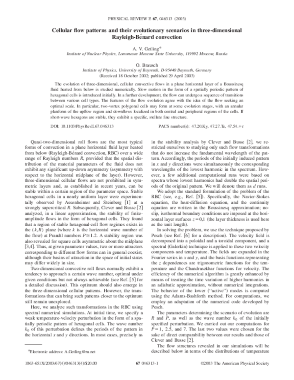 Pdf Cellular Flow Patterns And Their Evolutionary Scenarios In Three