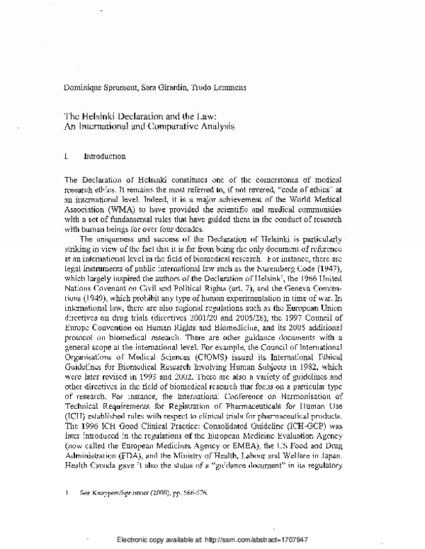 (PDF) The Helsinki Declaration and the Law: An International and ...