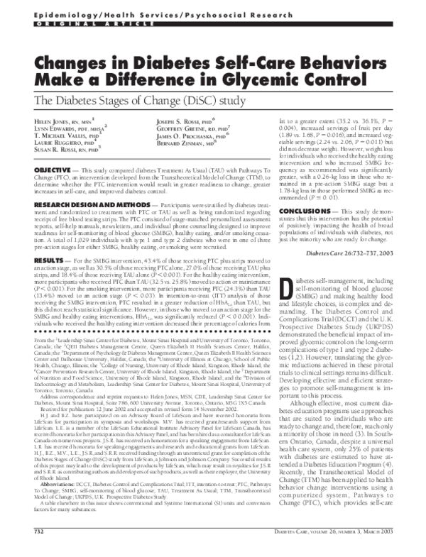 (PDF) Changes in Diabetes Self-Care Behaviors Make a Difference in ...