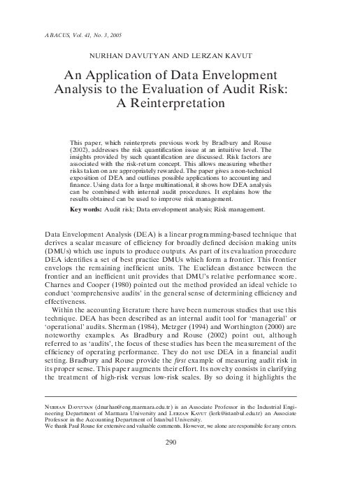 (PDF) An application of data envelopment analysis to the evaluation of audit risk: a ...