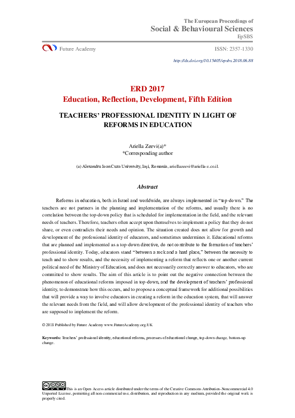 (PDF) Teachers’ Professional Identity In Light Of Reforms In Education