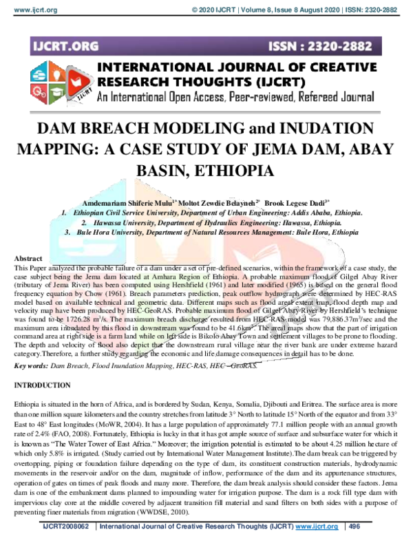 (PDF) DAM BREACH MODELING and INUDATION MAPPING: A CASE STUDY OF JEMA ...