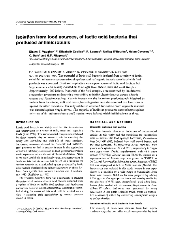 (PDF) Isolation from food sources, of lactic acid bacteria that ...