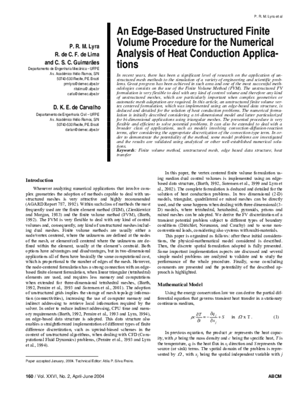 Pdf An Edge Based Unstructured Finite Volume Procedure For The Numerical Analysis Of Heat