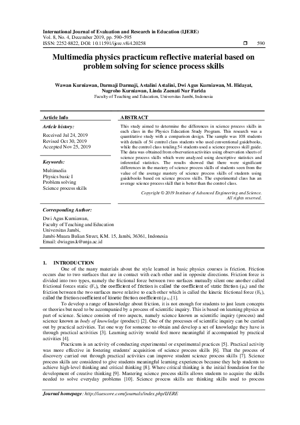(PDF) Multimedia physics practicum reflective material based on problem solving for science ...