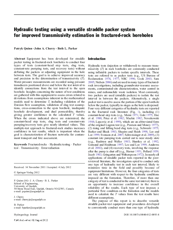 (PDF) Hydraulic testing using a versatile straddle packer system for ...