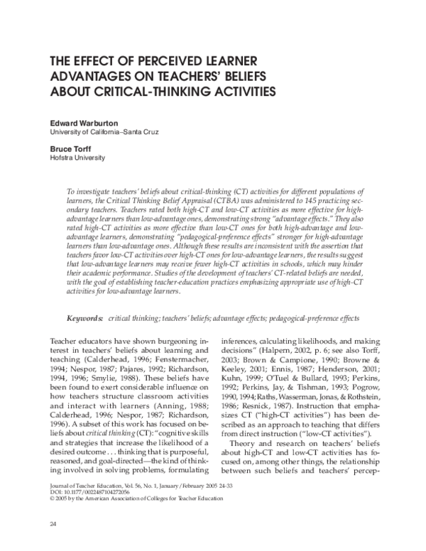 (PDF) The Effect of Perceived Learner Advantages on Teachers' Beliefs ...