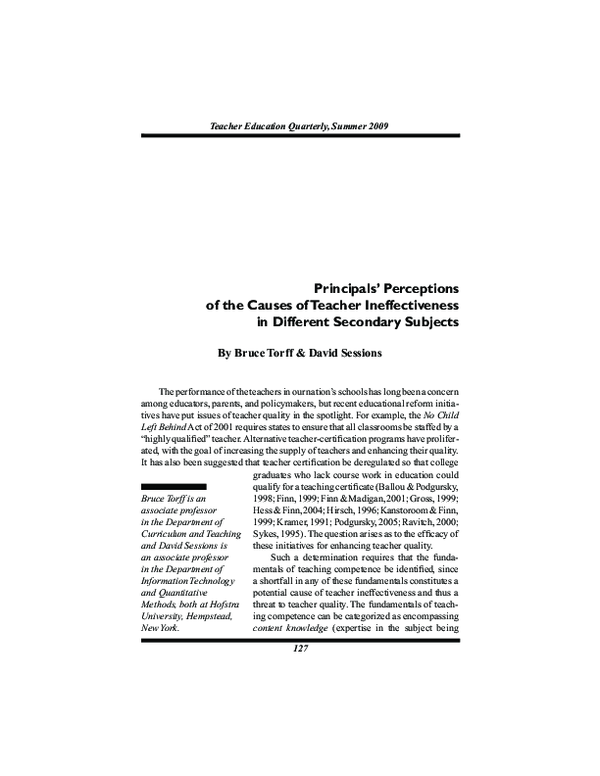 (PDF) Principals' Perceptions of the Causes of Teacher Ineffectiveness ...
