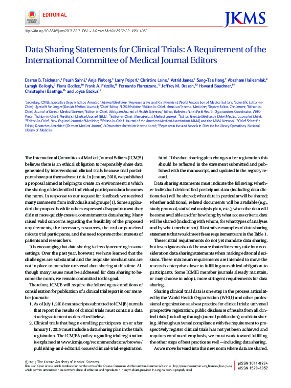 (PDF) Data Sharing Statements for Clinical Trials: A Requirement of the ...