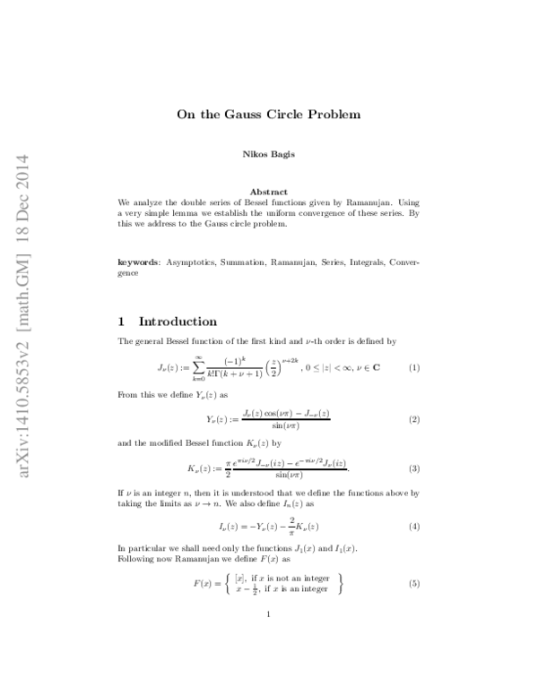 (PDF) On the Gauss Circle Problem
