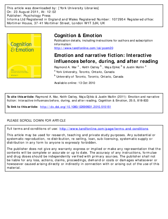 (PDF) Emotion and narrative fiction: Interactive influences before ...