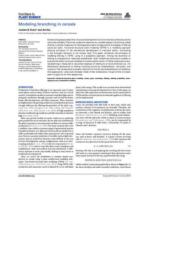 (PDF) Plant science modeling branching in cereals | Jan Vos - Academia.edu