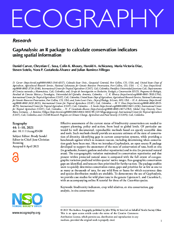 Pdf Gapanalysis An R Package To Calculate Conservation Indicators Using Spatial Information