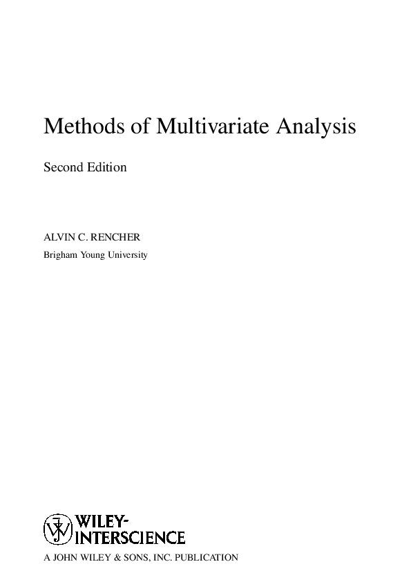 (PDF) A Review Of Methods of Multivariate Analysis,
