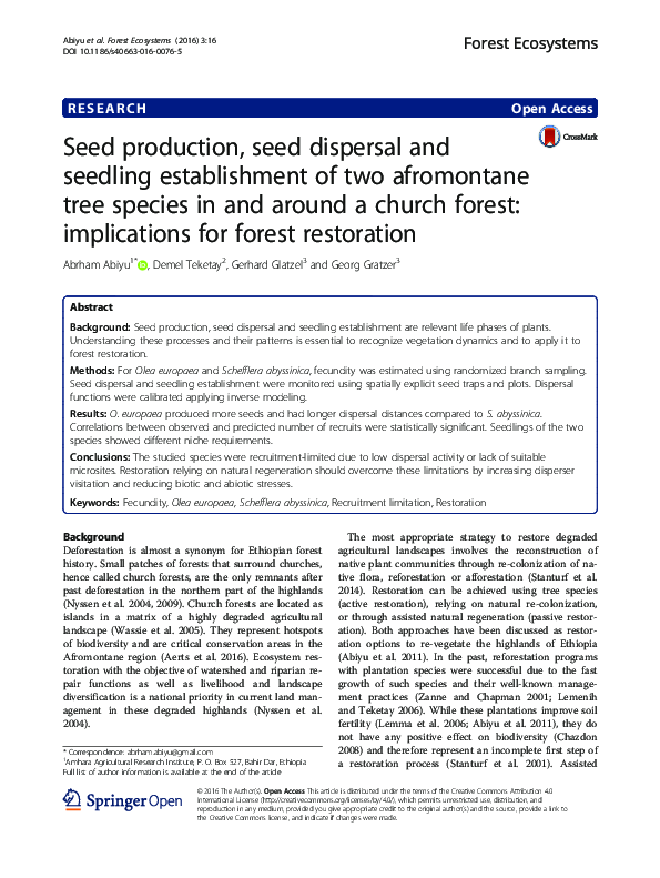 (PDF) Seed production, seed dispersal and seedling establishment of two ...