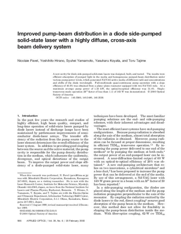 (PDF) Improved Pump-Beam Distribution in a Diode Side-Pumped Solid ...