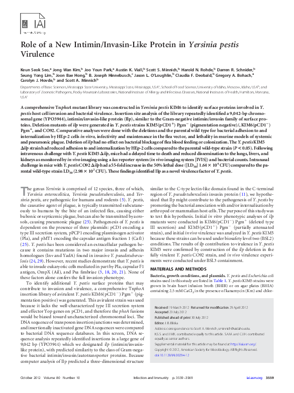 (PDF) Role of a New Intimin/Invasin-Like Protein in Yersinia pestis ...